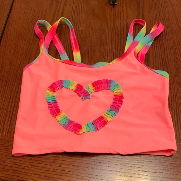 Swim | Fluorescent Girls Swim Top With Ruffled Heart | Poshmark
